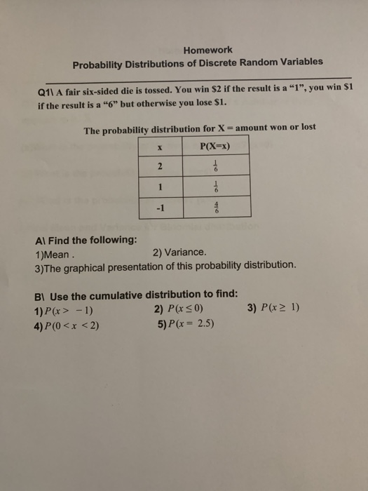 Solved Homework Probability Distributions of Discrete Random | Chegg.com