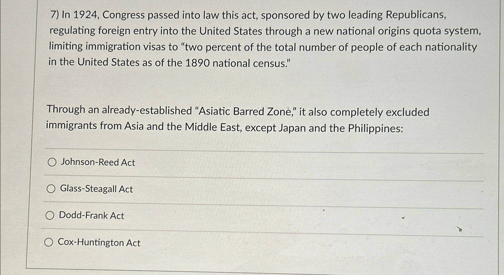 Solved In 1924, ﻿Congress passed into law this act, | Chegg.com