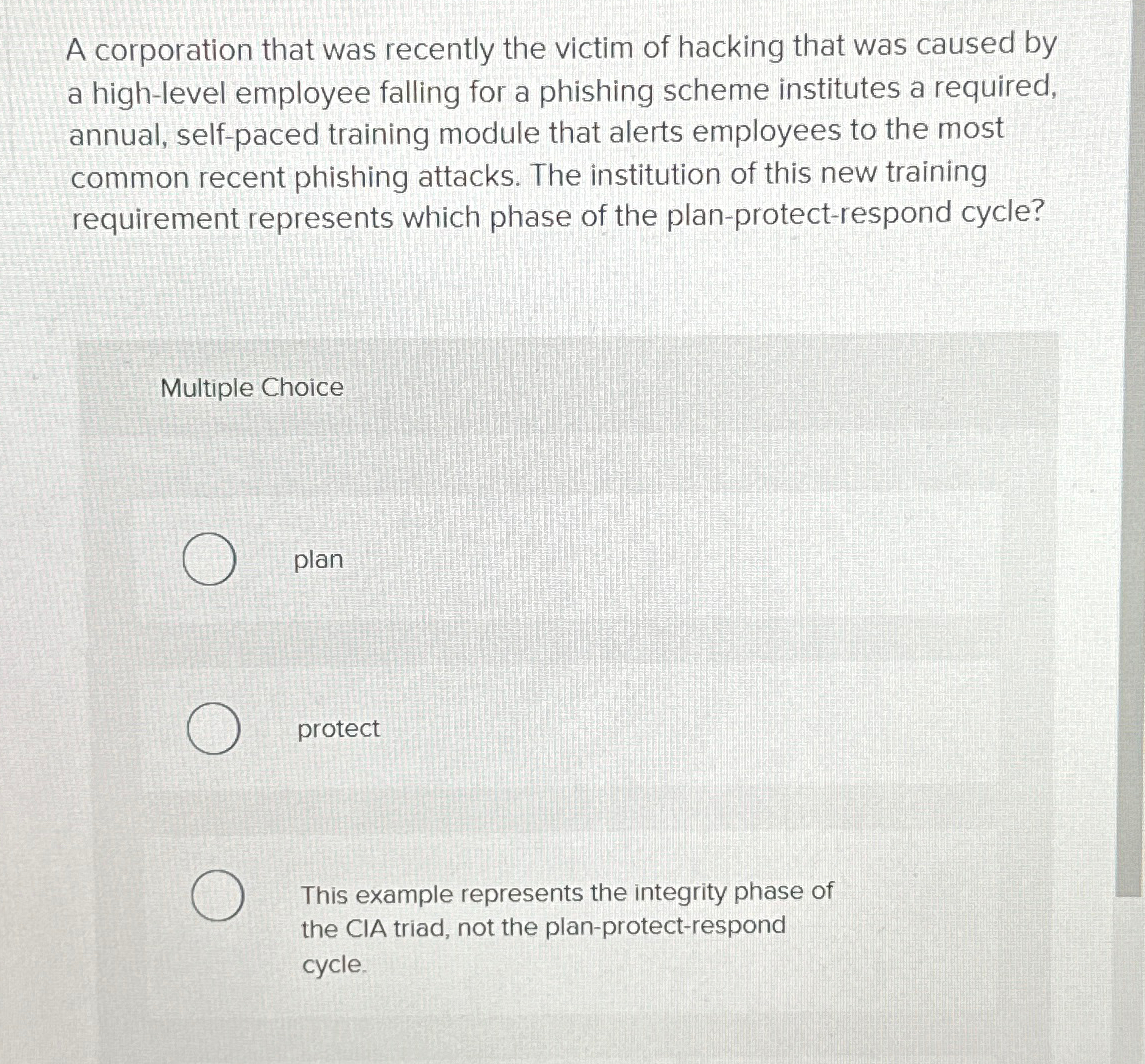 Solved A corporation that was recently the victim of hacking | Chegg.com