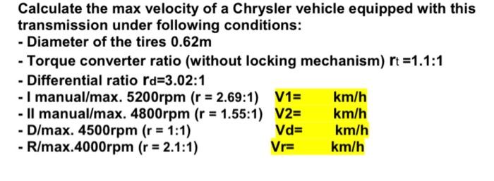 Solved Calculate the max velocity of a Chrysler vehicle | Chegg.com