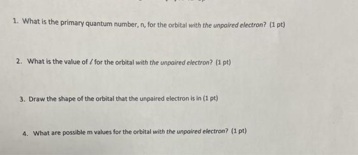 Solved 1. What is the primary quantum number, n, for the | Chegg.com