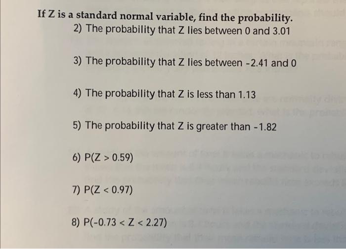 Solved Z is a standard normal variable, find the | Chegg.com