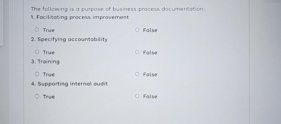 Solved The following is a purpose of business process | Chegg.com