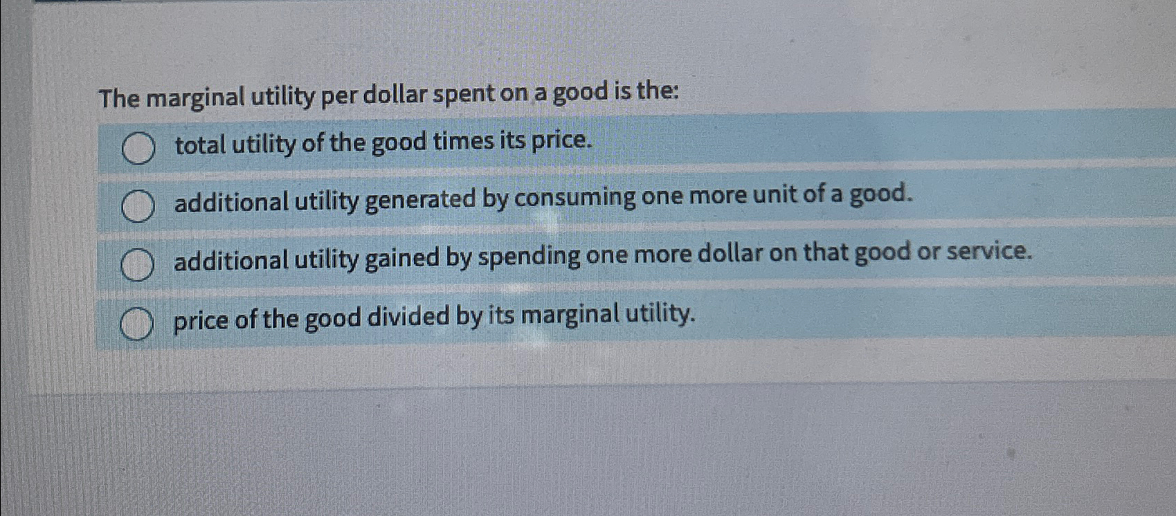 Solved The marginal utility per dollar spent on a good is | Chegg.com