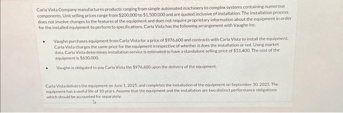 Solved Carla Vista Company manufactures products ranging | Chegg.com