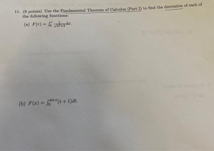 Solved 11. (8 points) Use the Fundamental Theorem of | Chegg.com