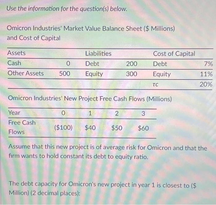 Solved Use the information for the question(s) below. | Chegg.com