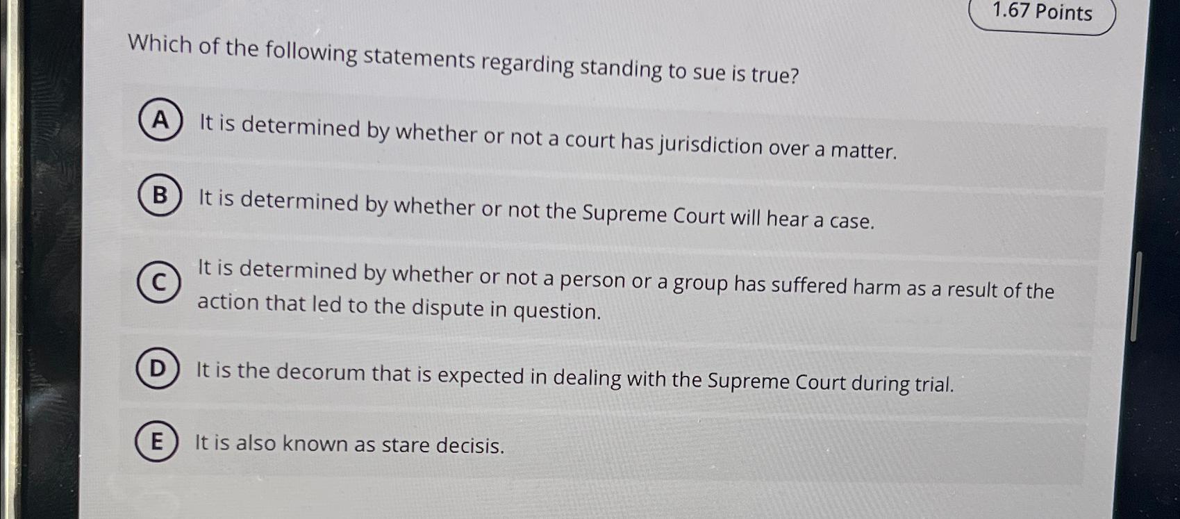 Solved 1.67 ﻿PointsWhich of the following statements | Chegg.com
