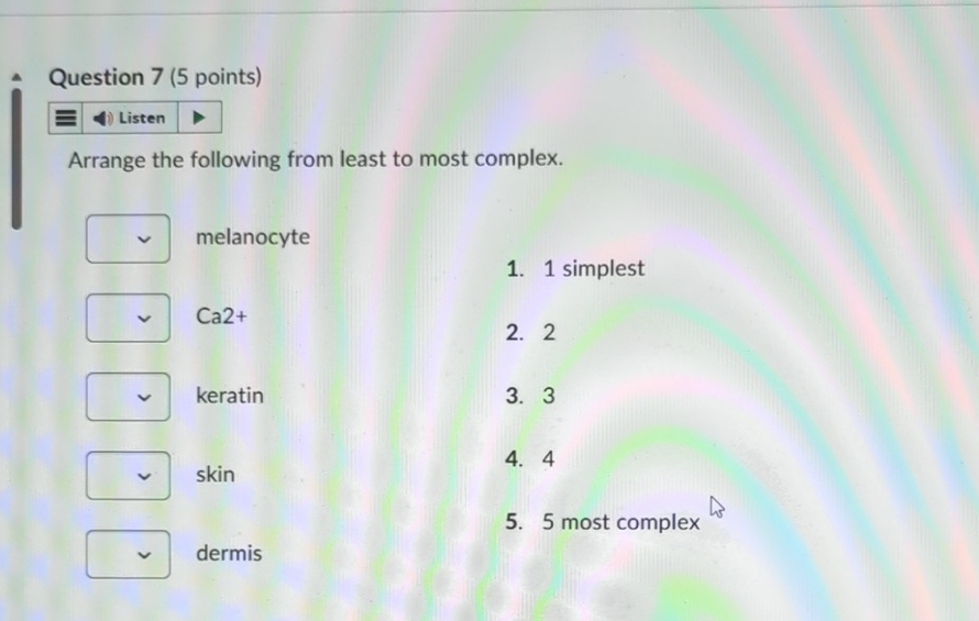 Solved Question 7 (5 ﻿points)ListenArrange the following | Chegg.com