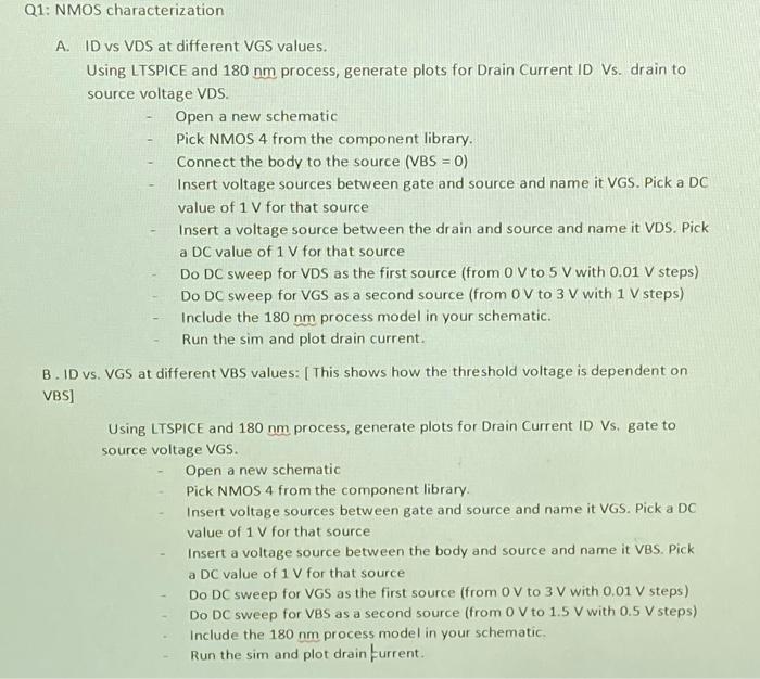 Solved A. ID vs VDS at different VGS values. Using LTSPICE | Chegg.com
