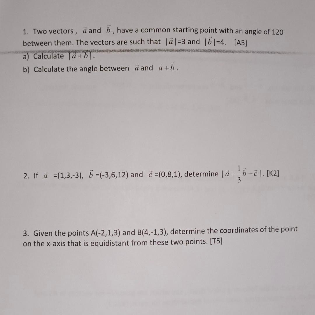 Solved 1. Two vectors, a and b, have a common starting point | Chegg.com