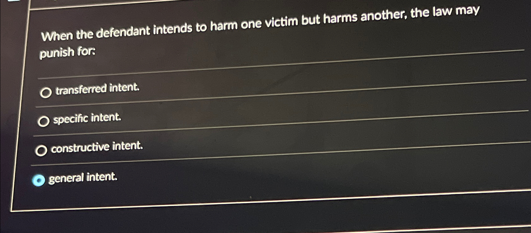 Solved When the defendant intends to harm one victim but | Chegg.com