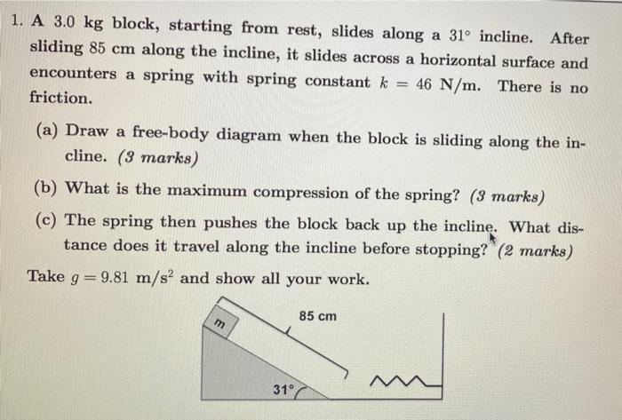 Solved 1. A 3.0 kg block, starting from rest, slides along a | Chegg.com
