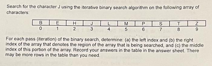 Solved Search for the character J using the iterative binary | Chegg.com Solved Search for the character J using the iterative binary | Chegg.com