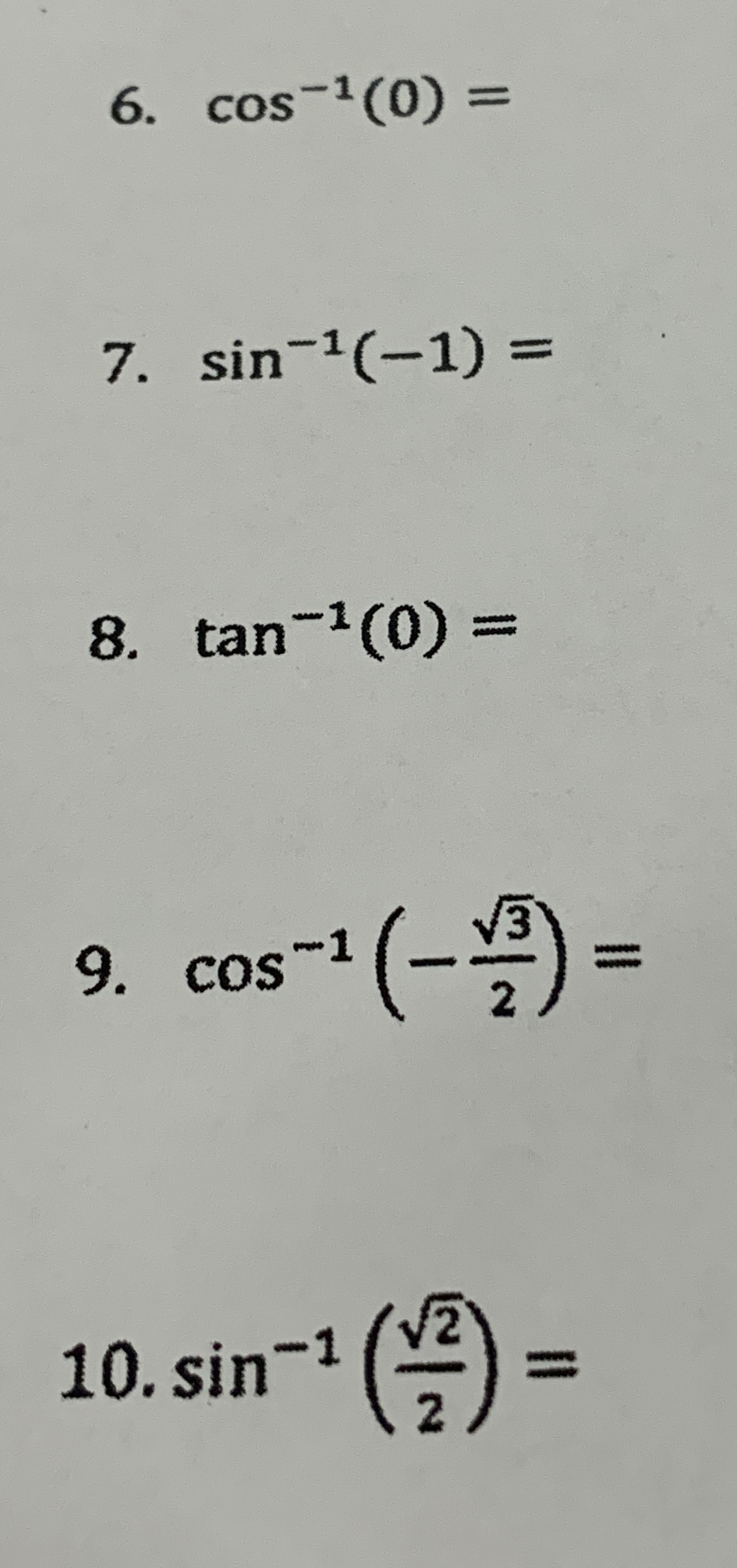 Inverse trigonometric functions Evaluate the | Chegg.com