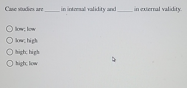 Solved Case studies are in internal validity and in external | Chegg.com