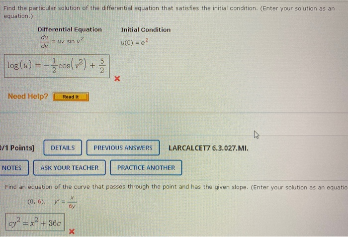 Solved Find the particular solution of the differential | Chegg.com