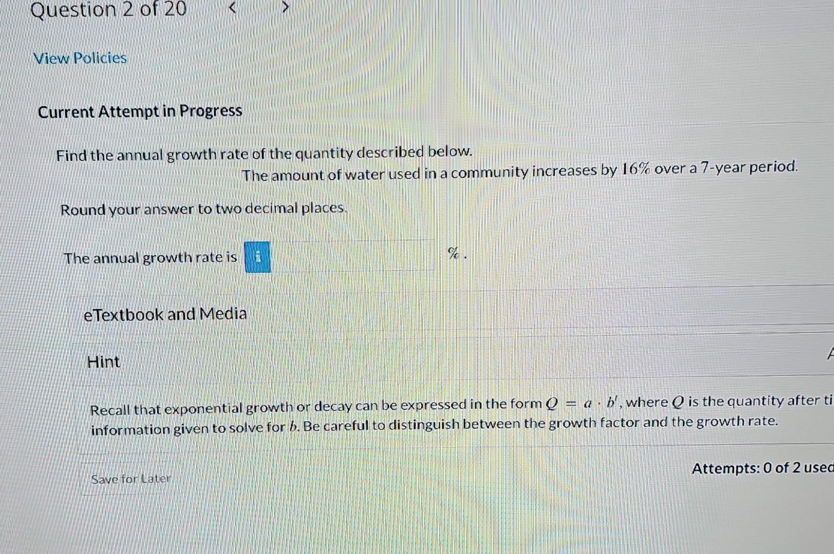 Solved Current Attempt in Progress Find the annual growth | Chegg.com