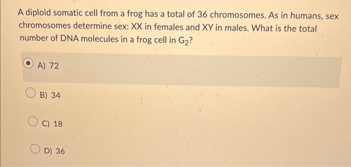 Solved A diploid somatic cell from a frog has a total of 36 | Chegg.com