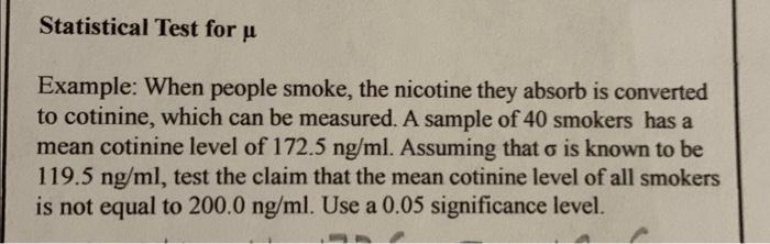 Solved Statistical Test for μ Example: When people smoke, | Chegg.com