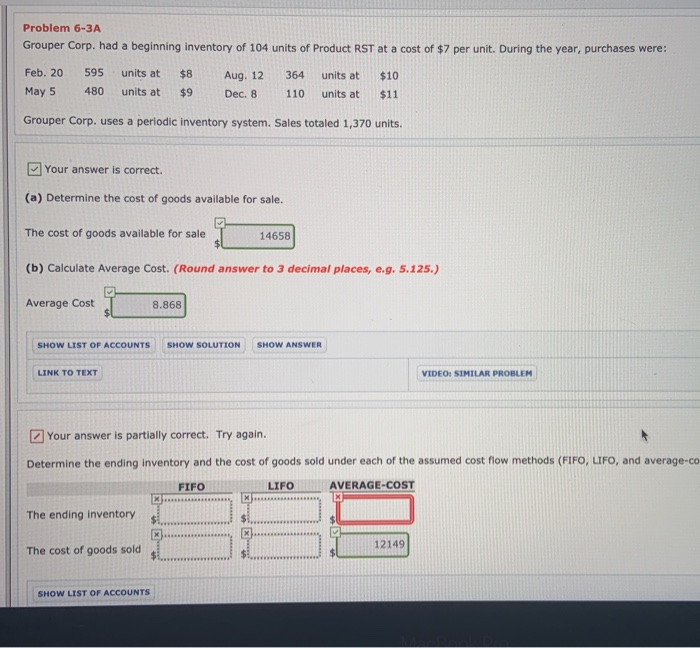 Solved Problem 6-3A Grouper Corp. had a beginning inventory | Chegg.com