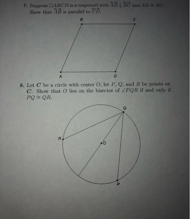 Solved 7. Suppose ABCD is a trapezoid with AD∥BC and AD≅BC. | Chegg.com