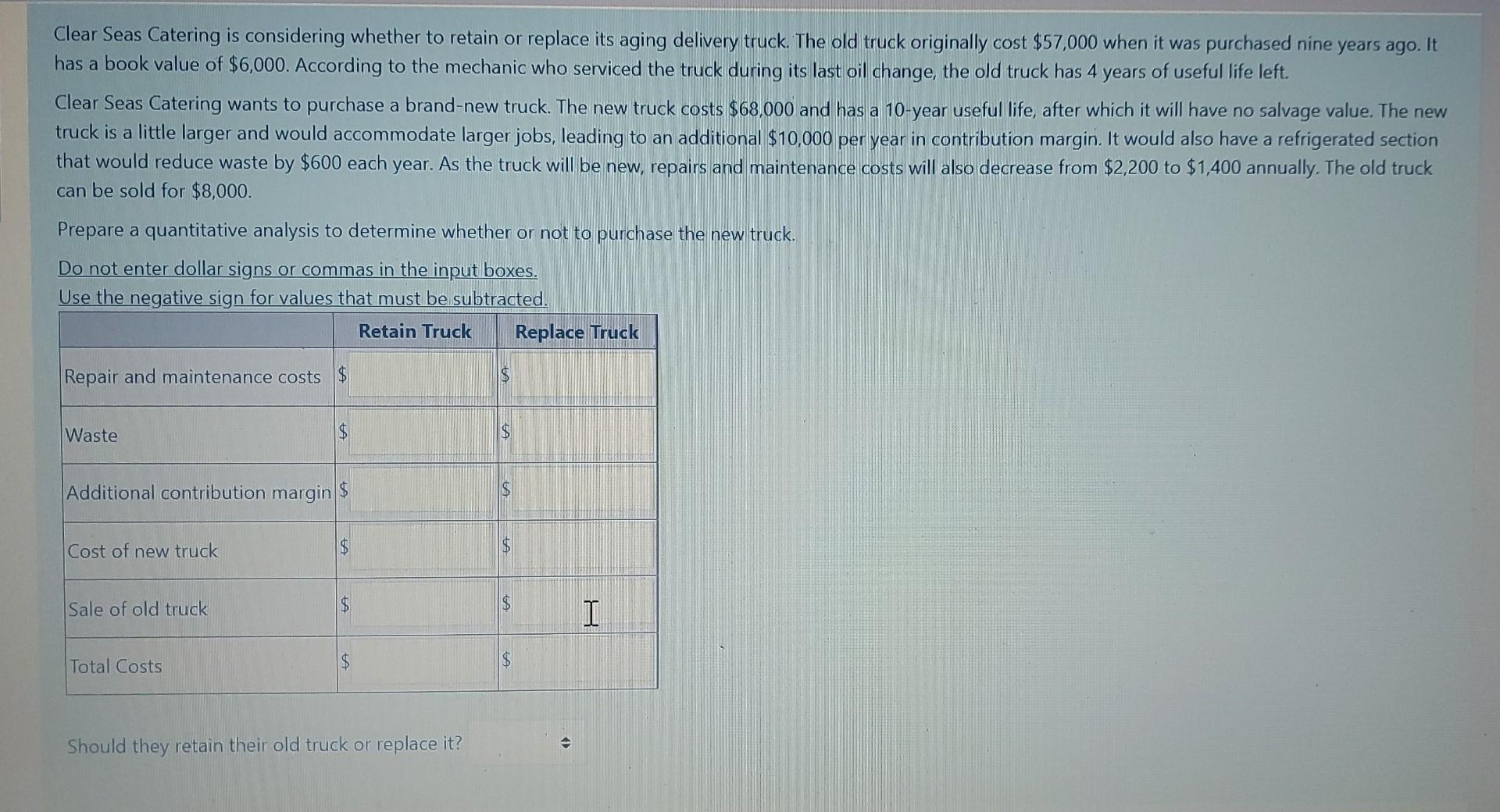 Solved need help asap! Clear Seas Catering is considering | Chegg.com
