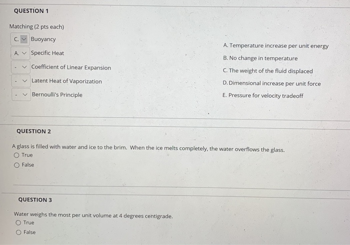 Solved QUESTION 1 Matching (2 pts each) C. Buoyancy A. | Chegg.com