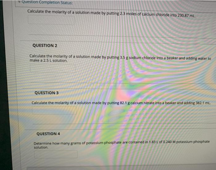 Solved Question Completion Status: Calculate the molarity of | Chegg.com