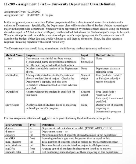 Solved IT-209 - Assignment 3 (A3) - University Department | Chegg.com
