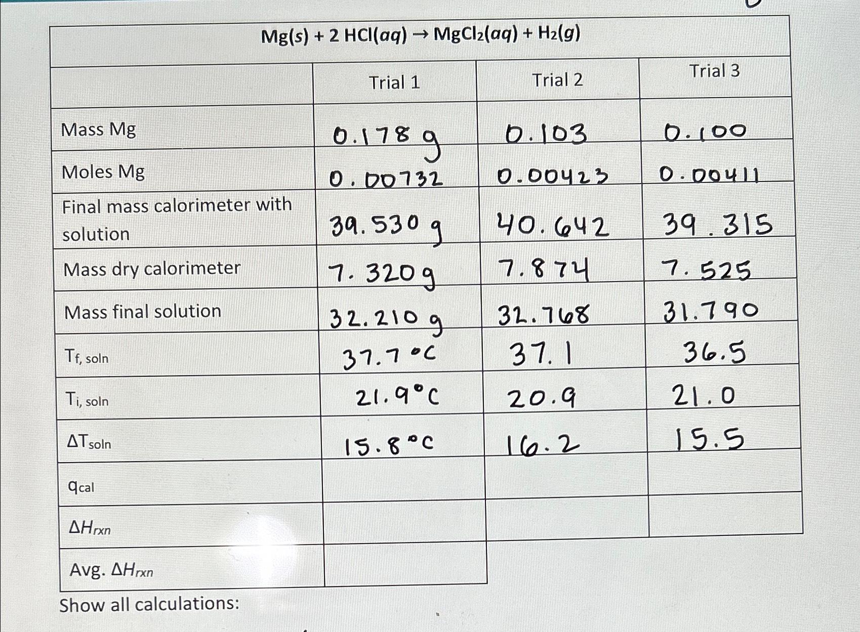 Solved Show all calculations: | Chegg.com