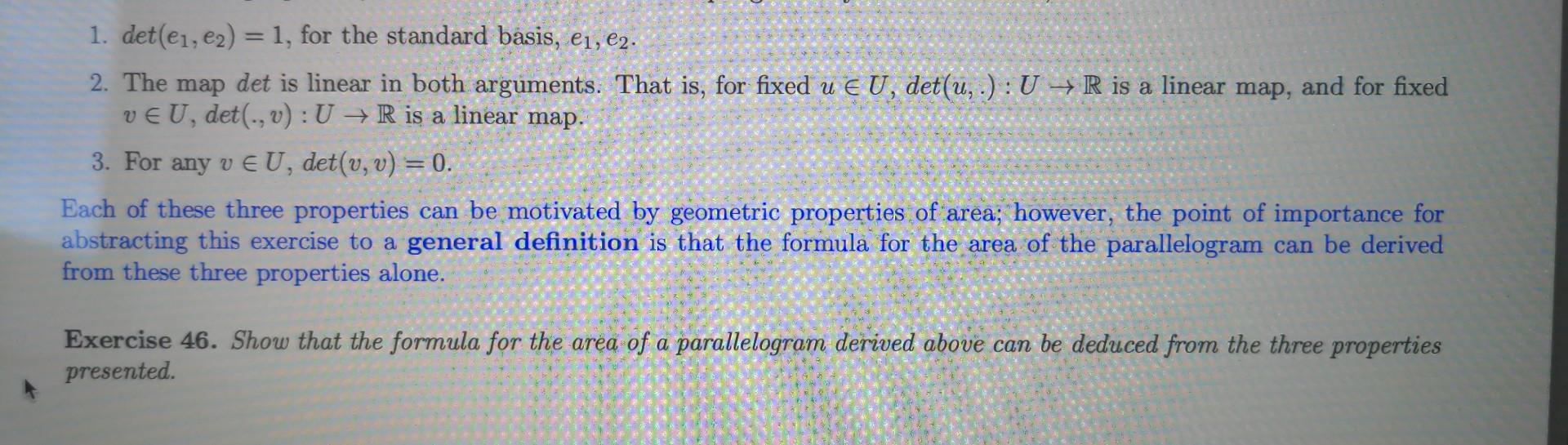 Solved 1. det(e1,e2)=1, for the standard basis, e1,e2. 2. | Chegg.com