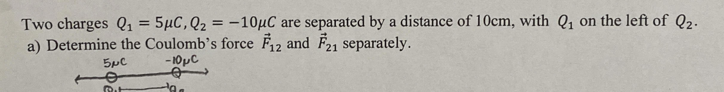 Solved Two charges Q1=5μC,Q2=-10μC ﻿are separated by a | Chegg.com