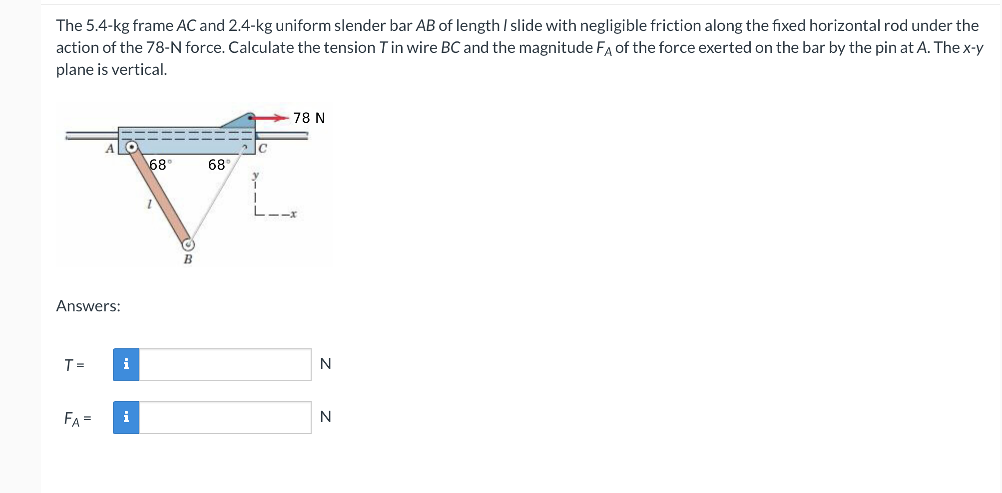 Solved The 5.4-kg frame AC ﻿and 2.4-kg ﻿uniform slender bar | Chegg.com