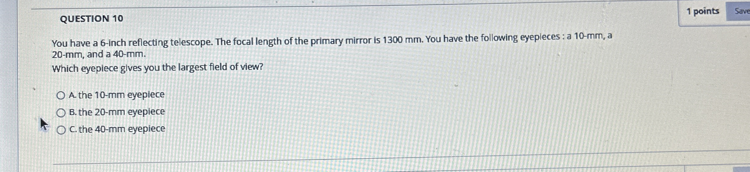 Solved QUESTION 101 ﻿pointsYou have a 6 -inch reflecting | Chegg.com