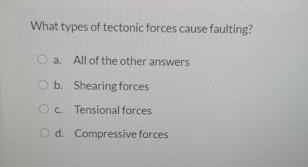 Solved Which of the following type of tectonic forces tends | Chegg.com