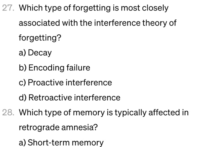 Solved Which type of forgetting is most closely associated | Chegg.com