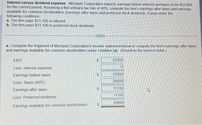 Solved Interest versus dividend expense Michaels Corporation | Chegg.com