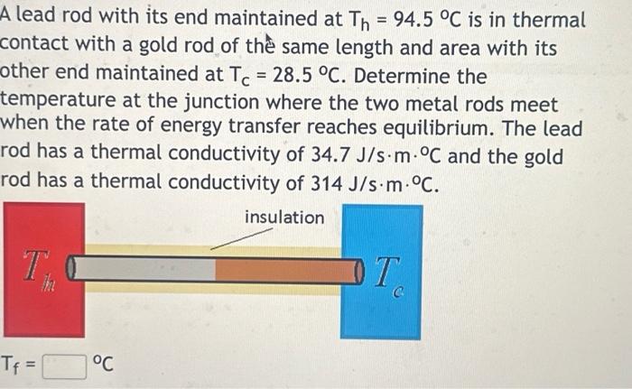 Solved A lead rod with its end maintained at Th=94.5∘C is in | Chegg.com