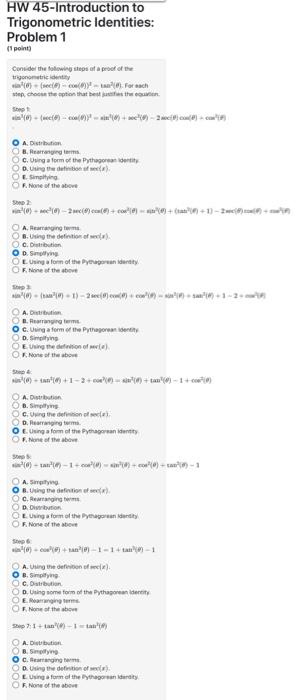 Solved HW 45-Introduction to Trigonometric Identities: | Chegg.com