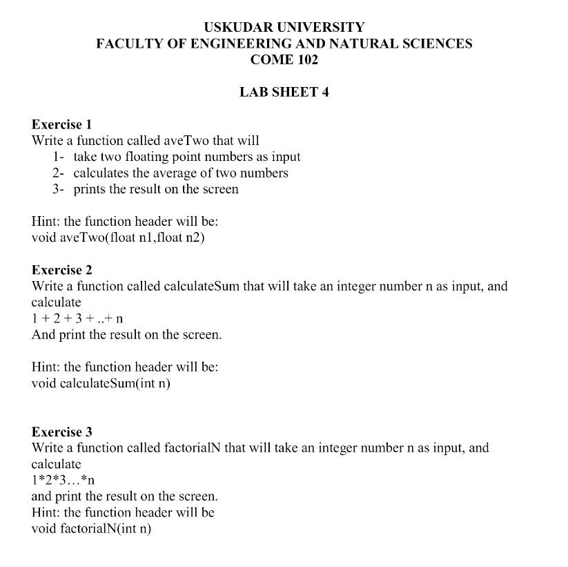 Solved USKUDAR UNIVERSITY FACULTY OF ENGINEERING AND NATURAL | Chegg.com