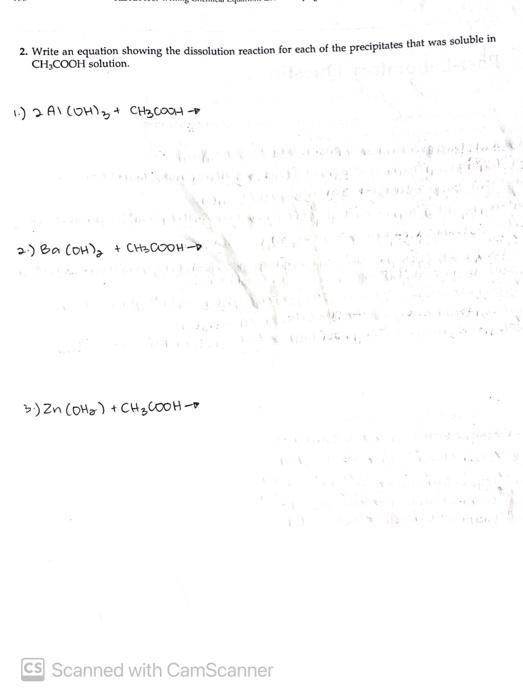 Solved 2. Write an equation showing the dissolution reaction | Chegg.com