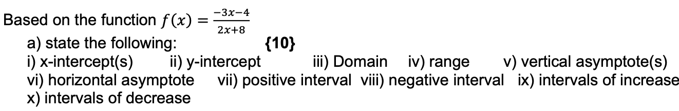 Solved Based on the function f(x)=-3x-42x+8a) ﻿state the | Chegg.com