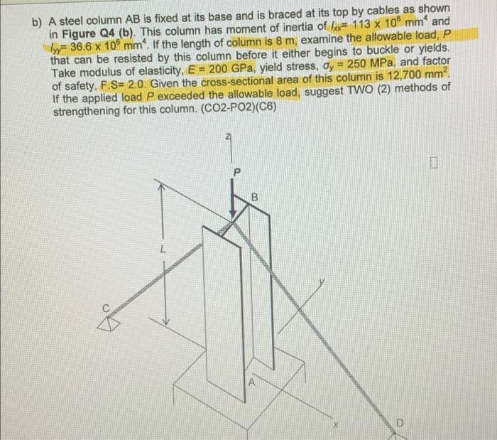 Solved b) A steel column AB is fixed at its base and is | Chegg.com