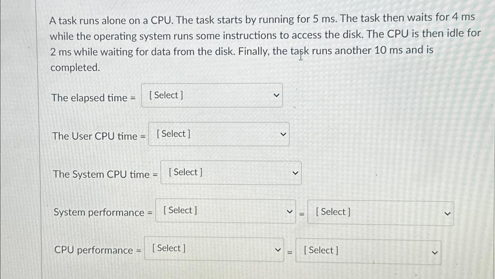 Solved A task runs alone on a CPU. The task starts by | Chegg.com