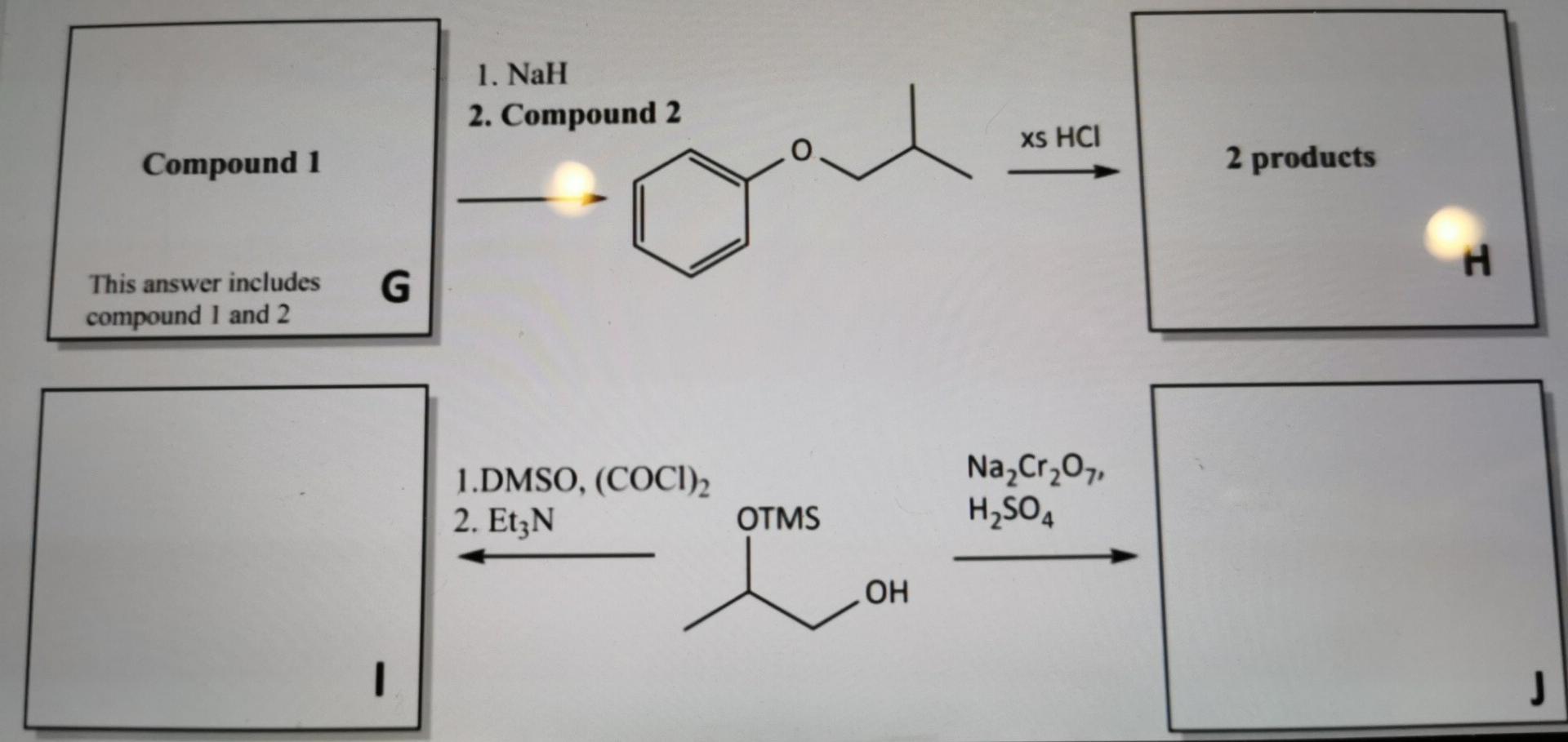 Solved 1. NaH 2. Compound 2 XS HCI Compound 1 2 products H | Chegg.com