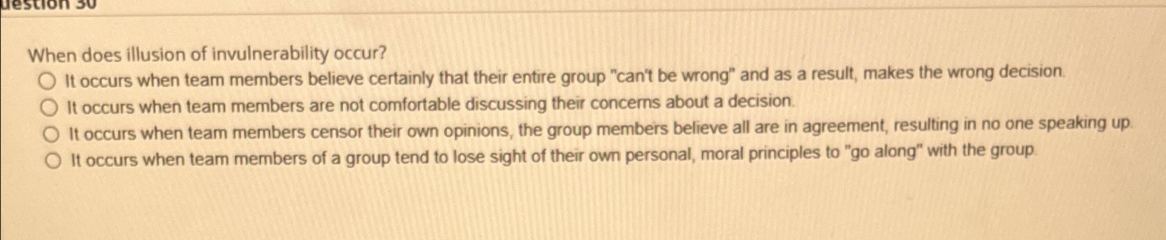Solved When does illusion of invulnerability occur?It occurs | Chegg.com