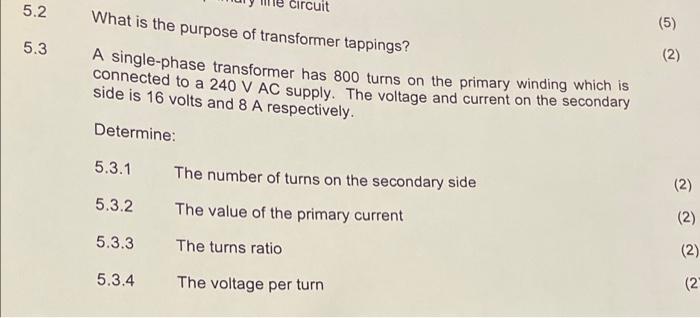 Solved 5.2 5.3 Circuit What is the purpose of transformer | Chegg.com