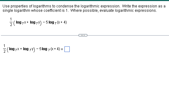 Solved Use properties of logarithms to condense the | Chegg.com