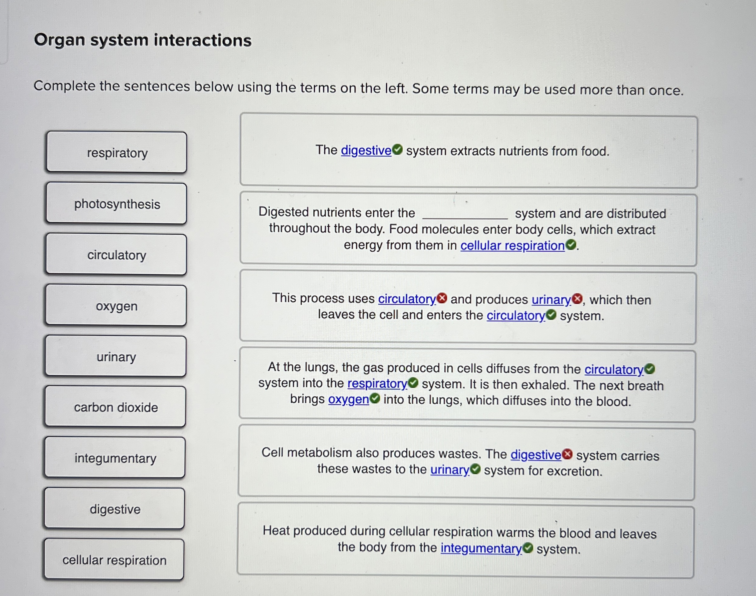 Solved Organ system interactionsComplete the sentences below | Chegg.com